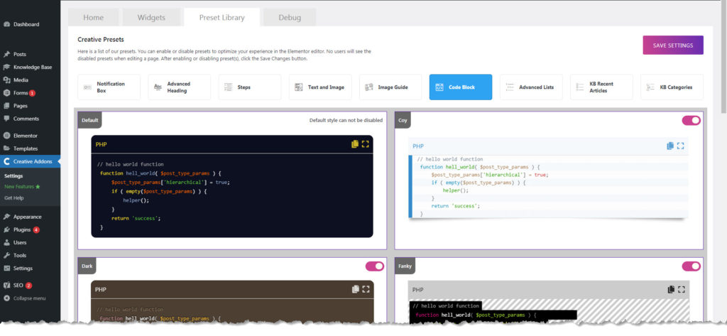 Code Block Widget - Creative Add-ons for Elementor
